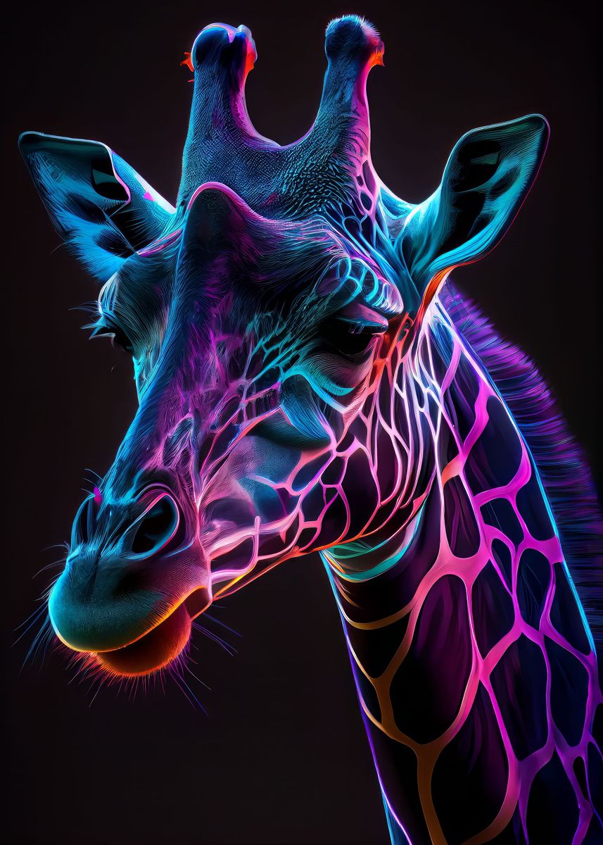 'Neon Giraffe Portrait' Poster, picture, metal print, paint by Scott ...