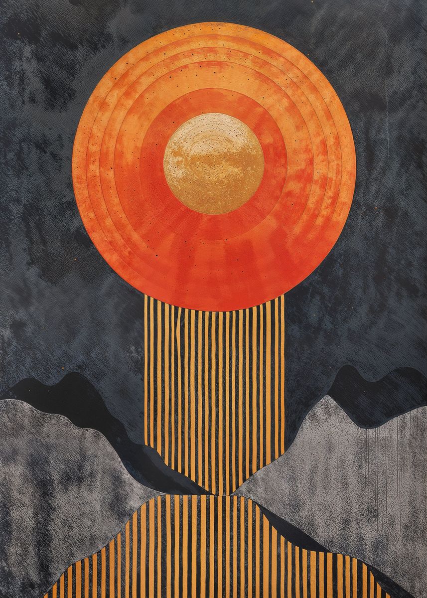 'Vermilion Eclipse' Poster, picture, metal print, paint by Katsu | Displate