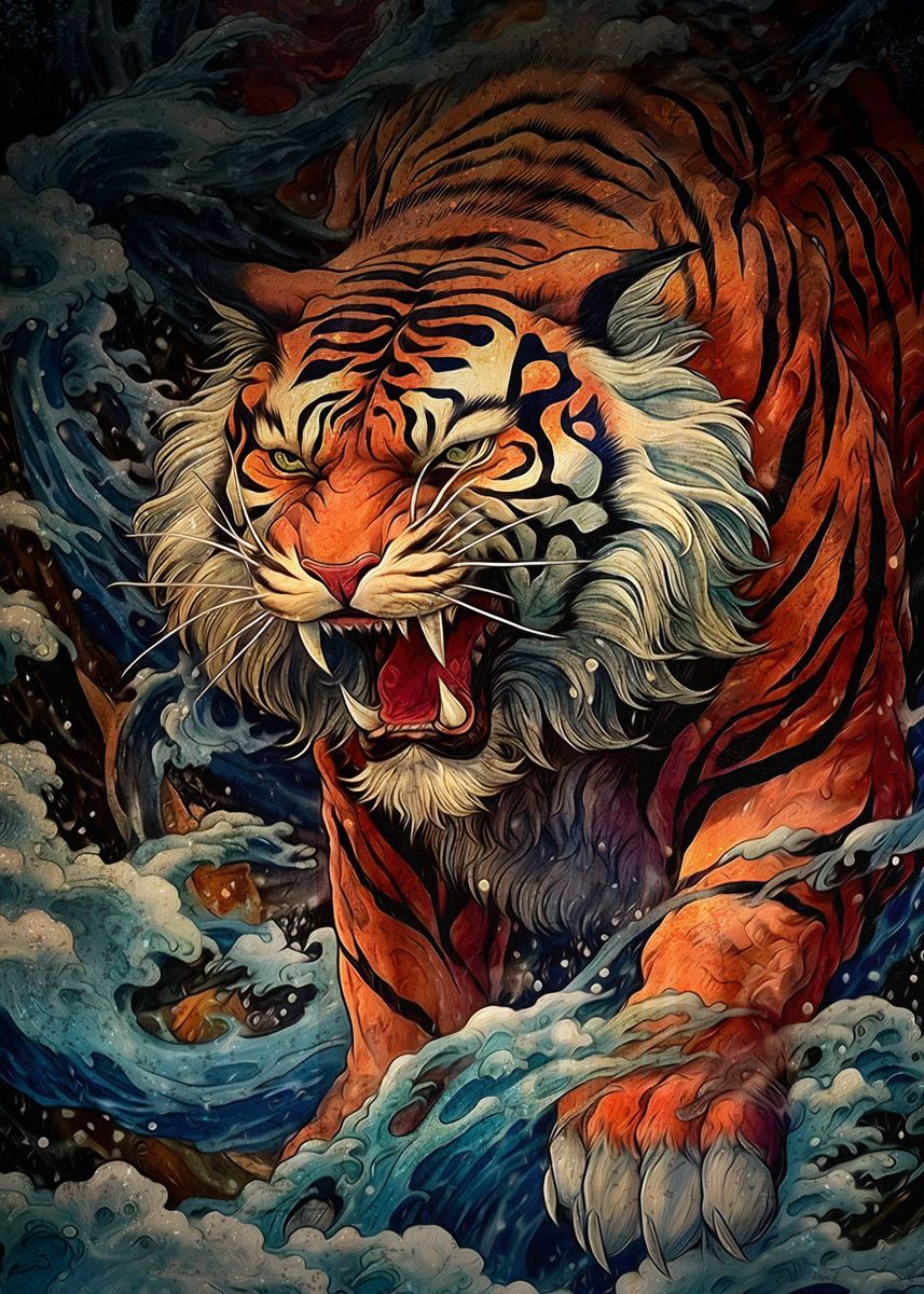 'The Great Tiger Wave ' Poster, picture, metal print, paint by Uber ...