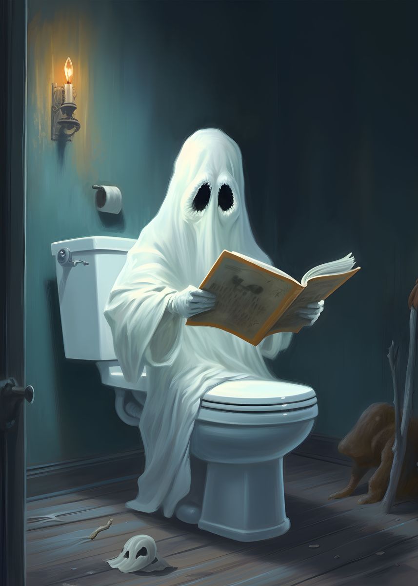 'Ghost on the Toilet' Poster, picture, metal print, paint by ART JOY ...