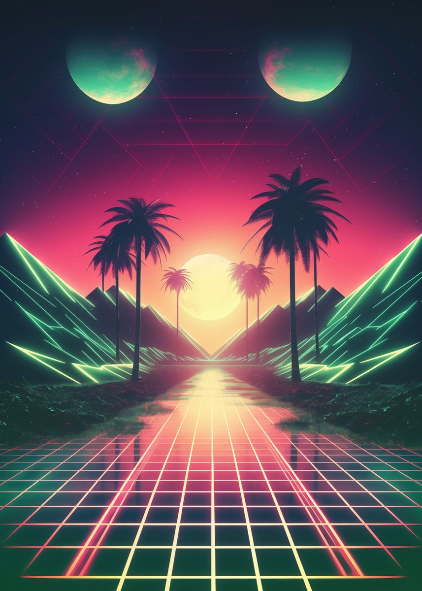 'Abstract Retrowave Fusion' Poster, picture, metal print, paint by ...