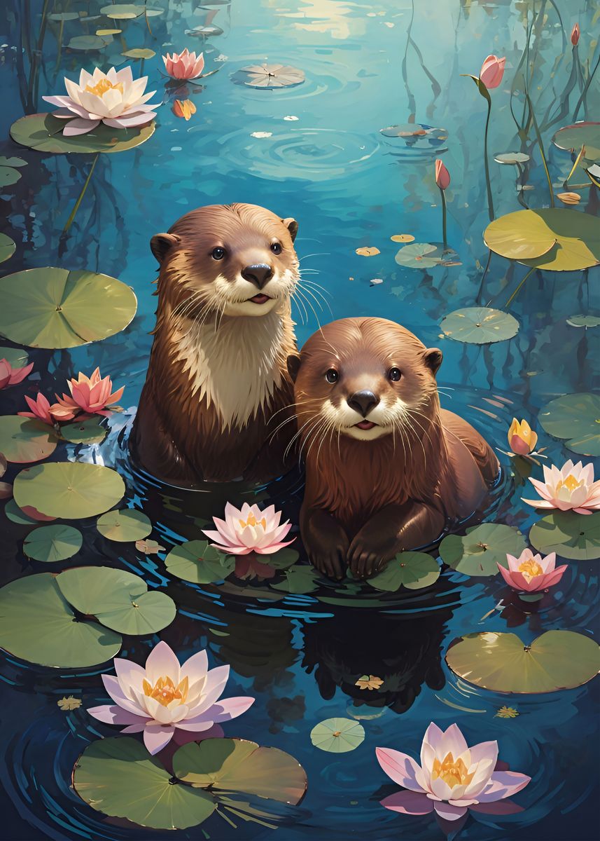 'Curious Otters' Poster, picture, metal print, paint by FlyingBlade ...