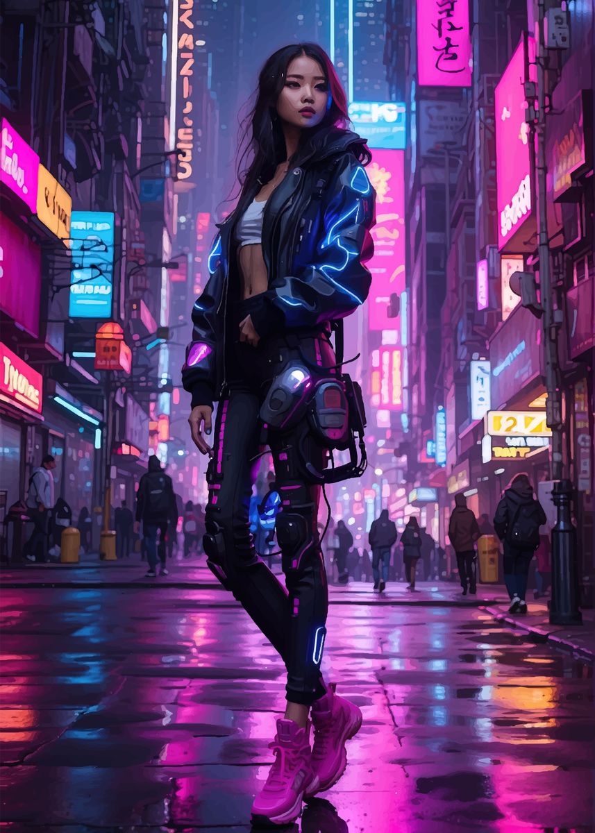 'A pulsating neon cyberpunk' Poster, picture, metal print, paint by ...