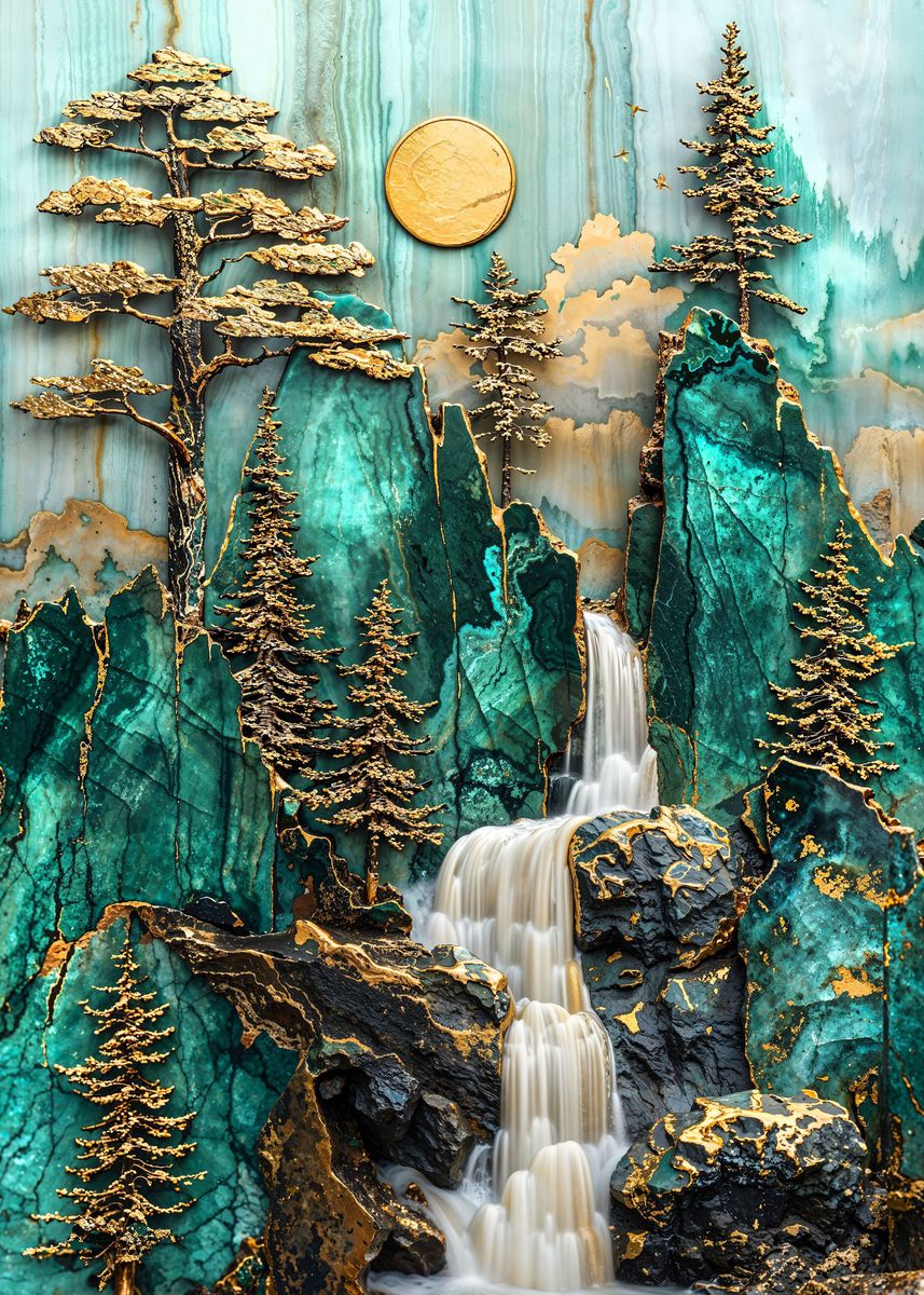 'Yosemite Kintsugi Falls' Poster, picture, metal print, paint by ...