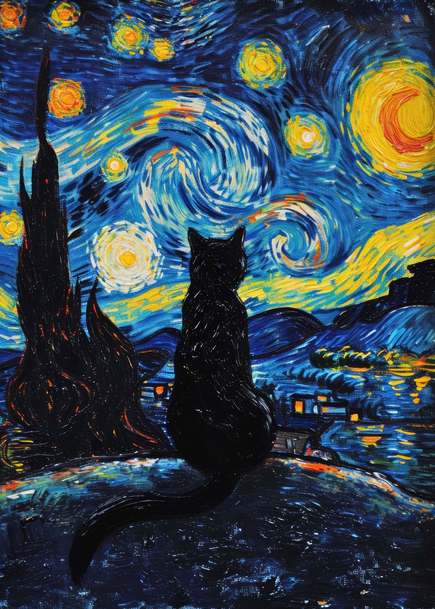 'Van Gogh Cat' Poster, picture, metal print, paint by Ray Faye | Displate