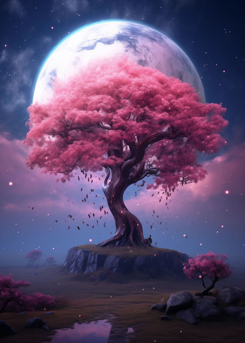 'Cosmic Sakura Tree' Poster, picture, metal print, paint by Creative Ys ...