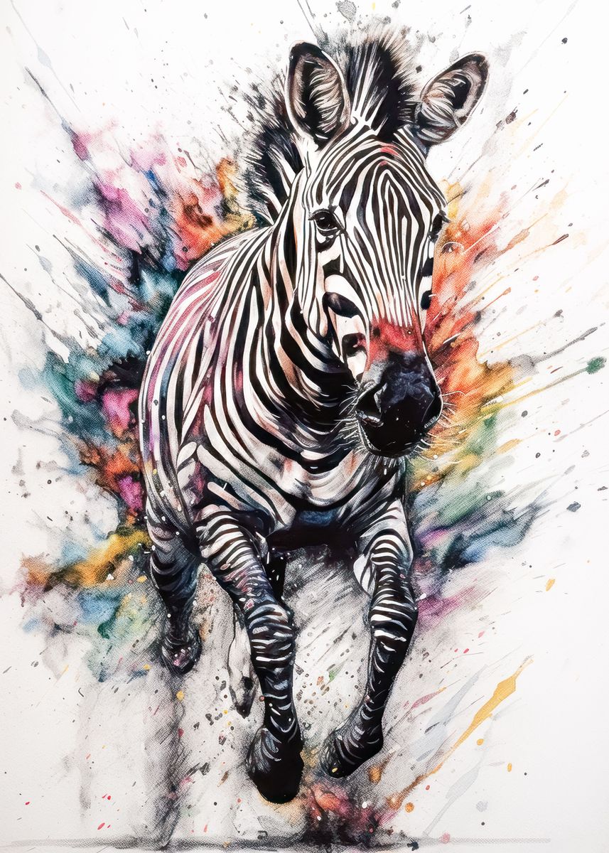 'Zebra Abstract Watercolor' Poster, picture, metal print, paint by EB ...