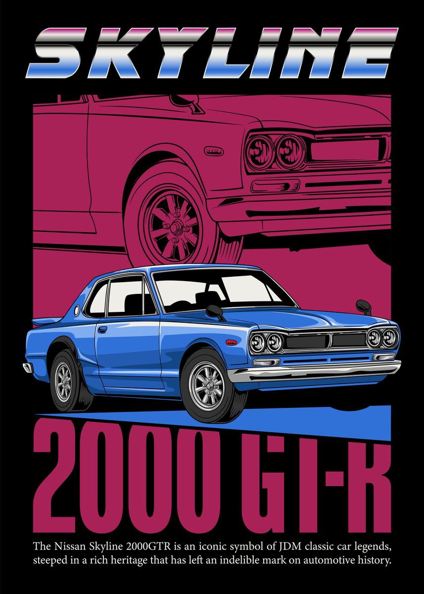 'Retro SkyLine JDM Car' Poster, picture, metal print, paint by Amila ...