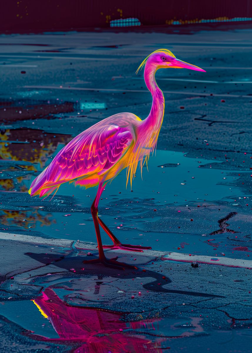 'Neon Heron at Night' Poster, picture, metal print, paint by Zackary ...