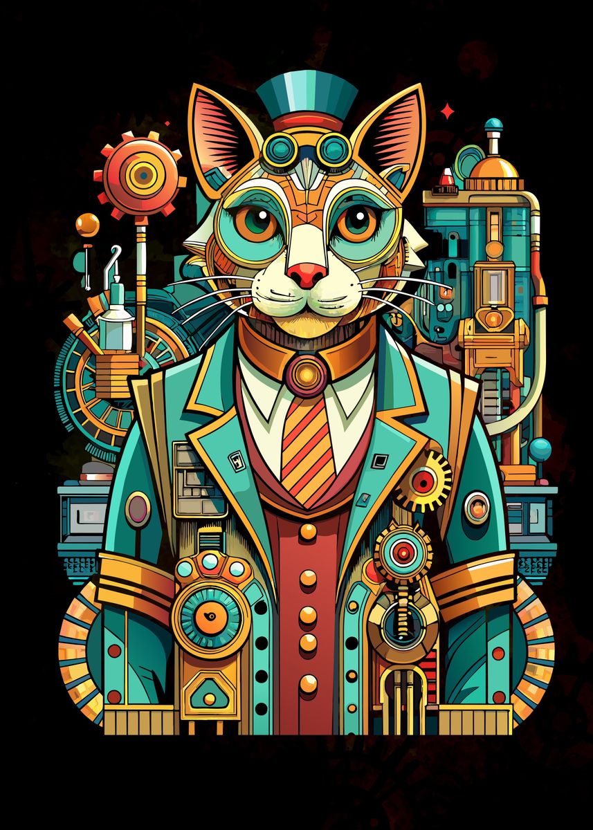 'Mechanism Cat' Poster, picture, metal print, paint by Cat Coconut ...