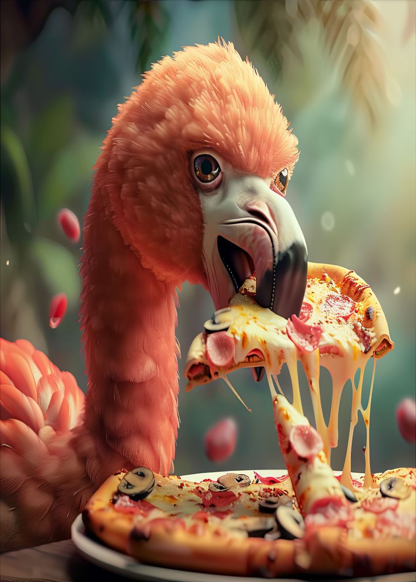'Flamingo Pizza' Poster, picture, metal print, paint by Henning Seifert ...