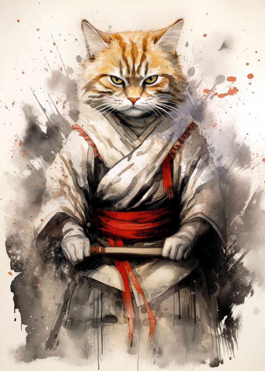 'Samurai Neko' Poster, picture, metal print, paint by Elipscease | Displate
