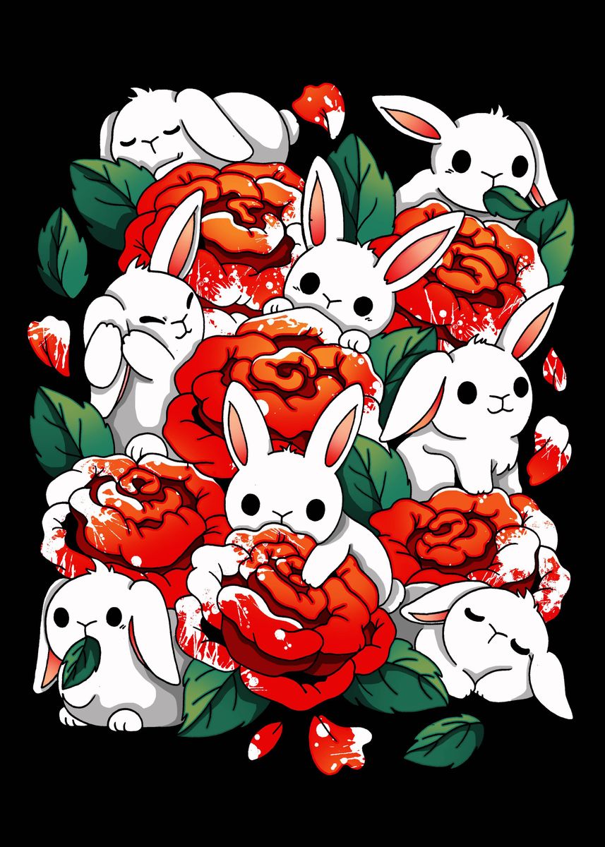 'White Rabbit Roses' Poster, picture, metal print, paint by Valentina ...