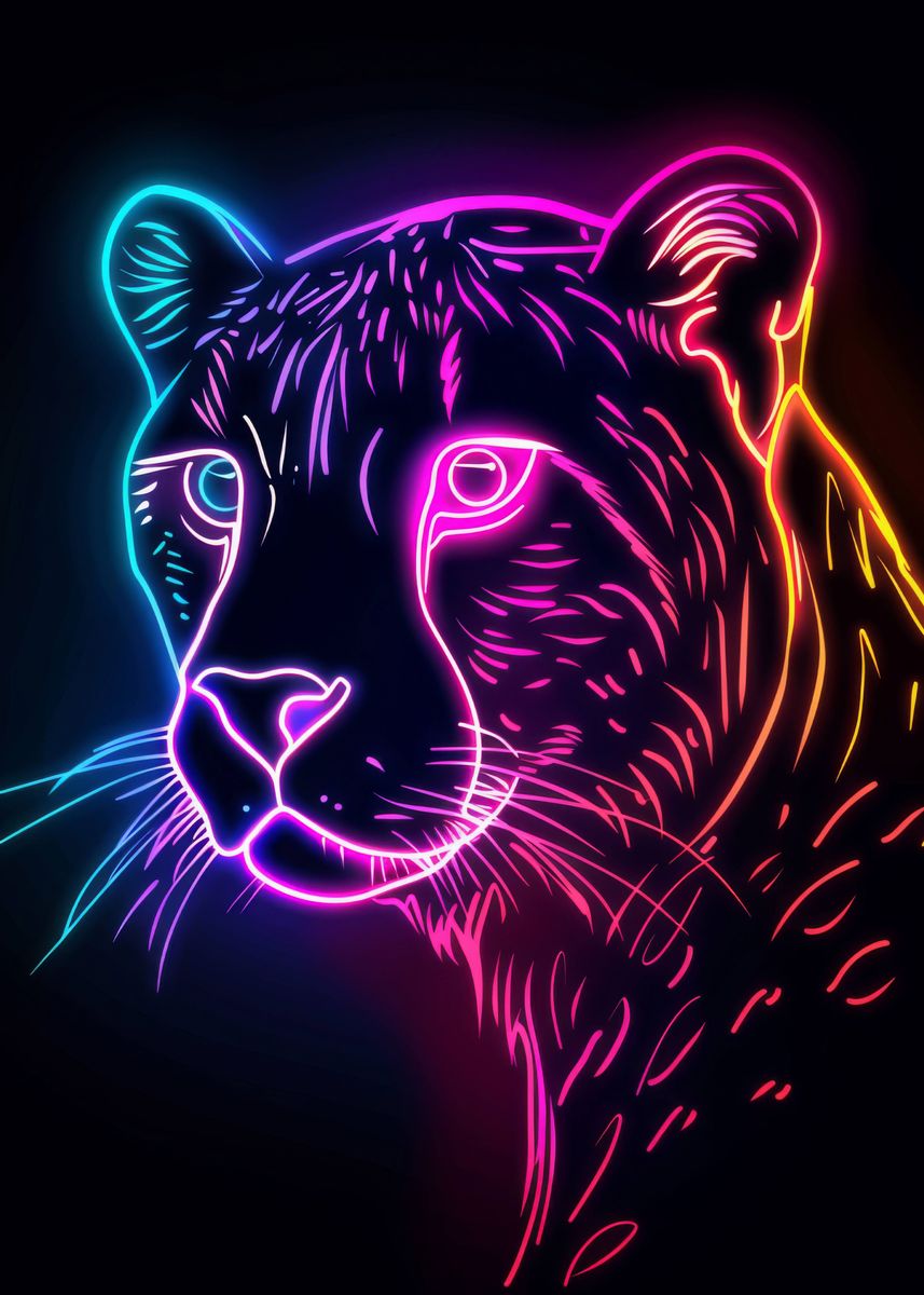 'Jaguar Animal Neon' Poster, picture, metal print, paint by Adam Reed ...