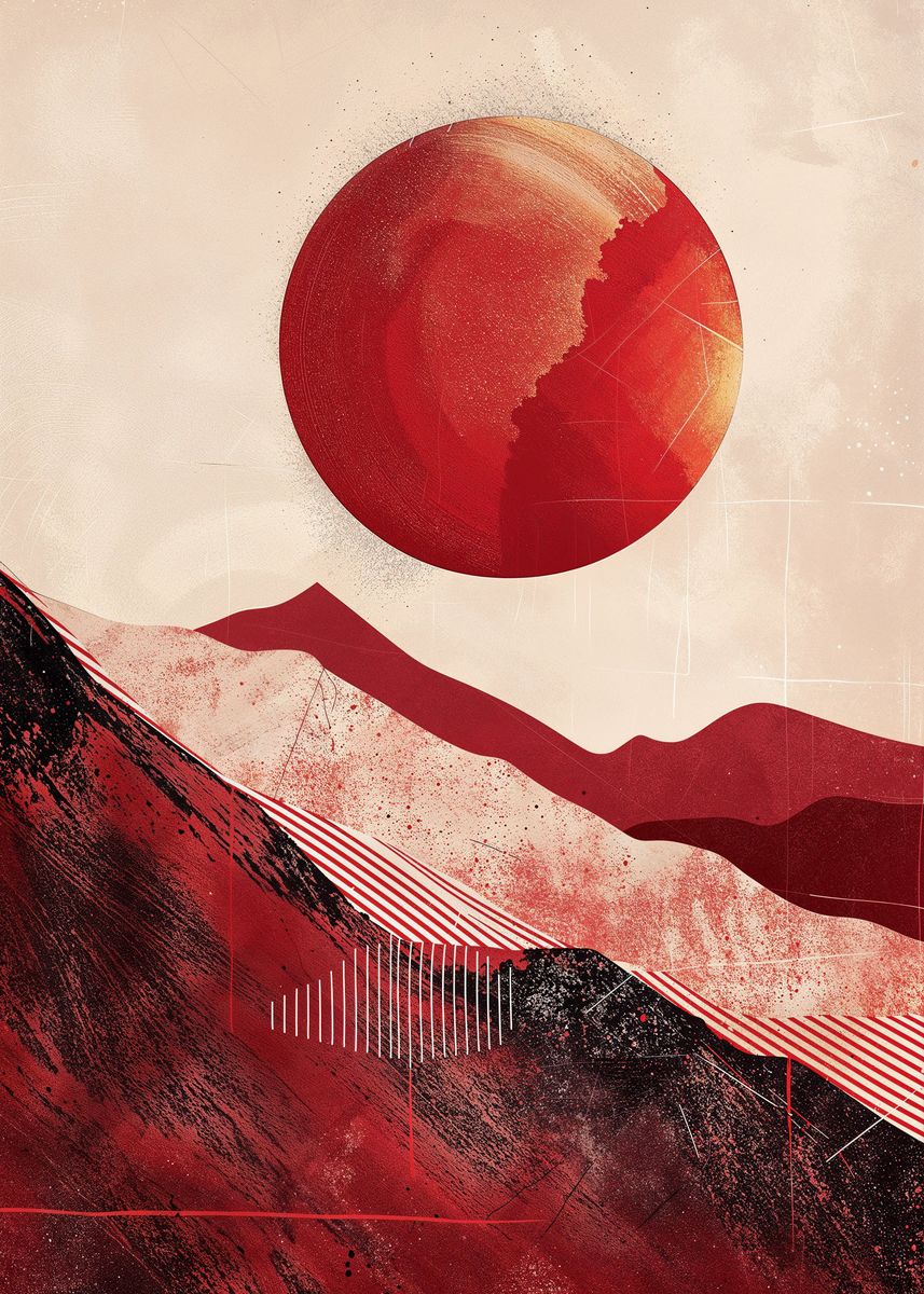'Scarlet Mountains' Poster, picture, metal print, paint by Katsu | Displate