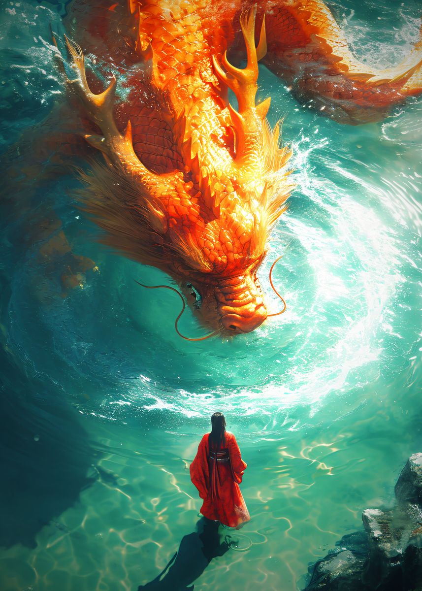 'Golden Water Dragon' Poster, picture, metal print, paint by ...