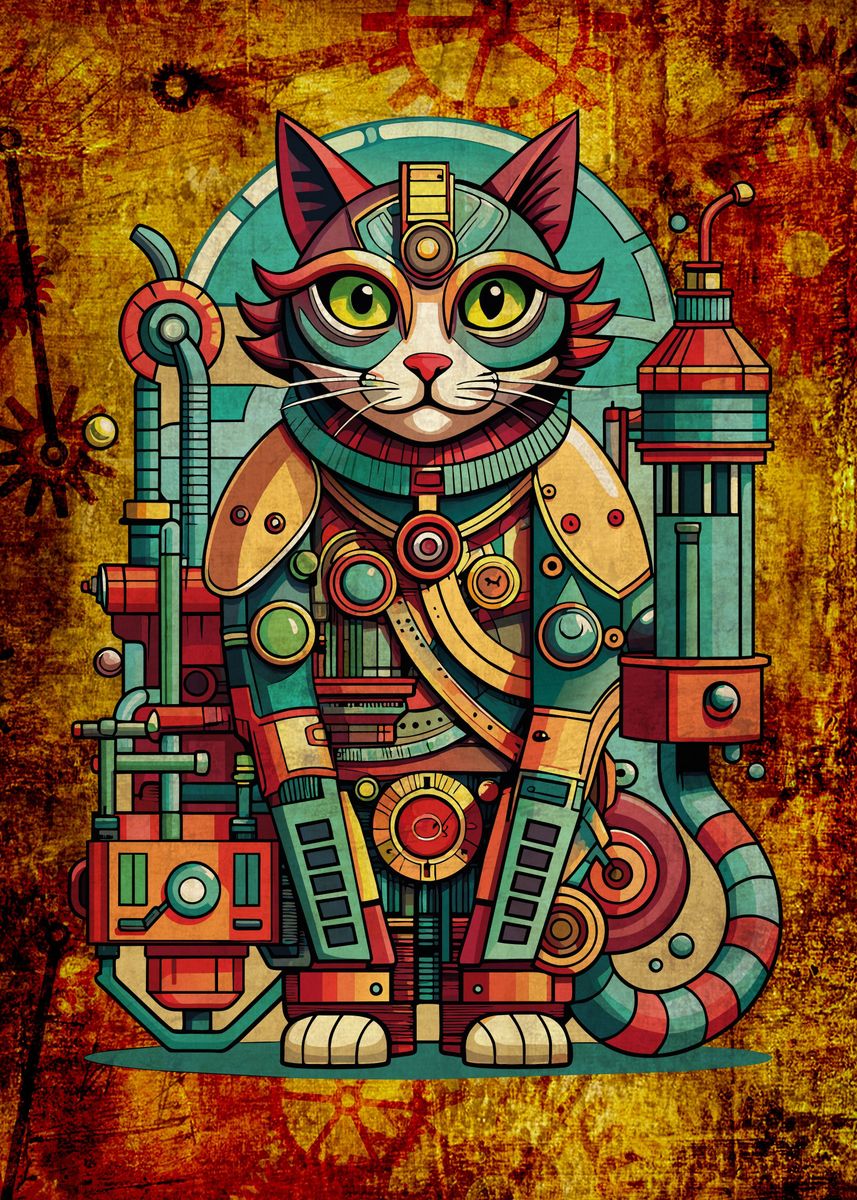'Mechanism Cat' Poster, picture, metal print, paint by Cat Coconut ...