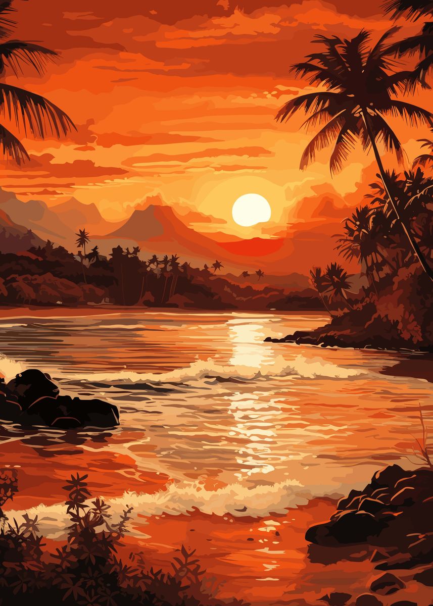 'Beautiful Tropical Sunset' Poster, picture, metal print, paint by ...