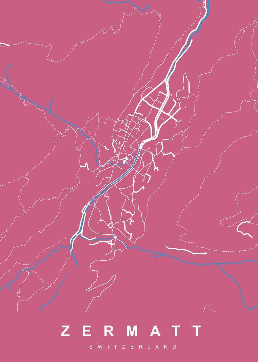 'MAP ZERMATT SWITZERLAND' Poster, picture, metal print, paint by ...