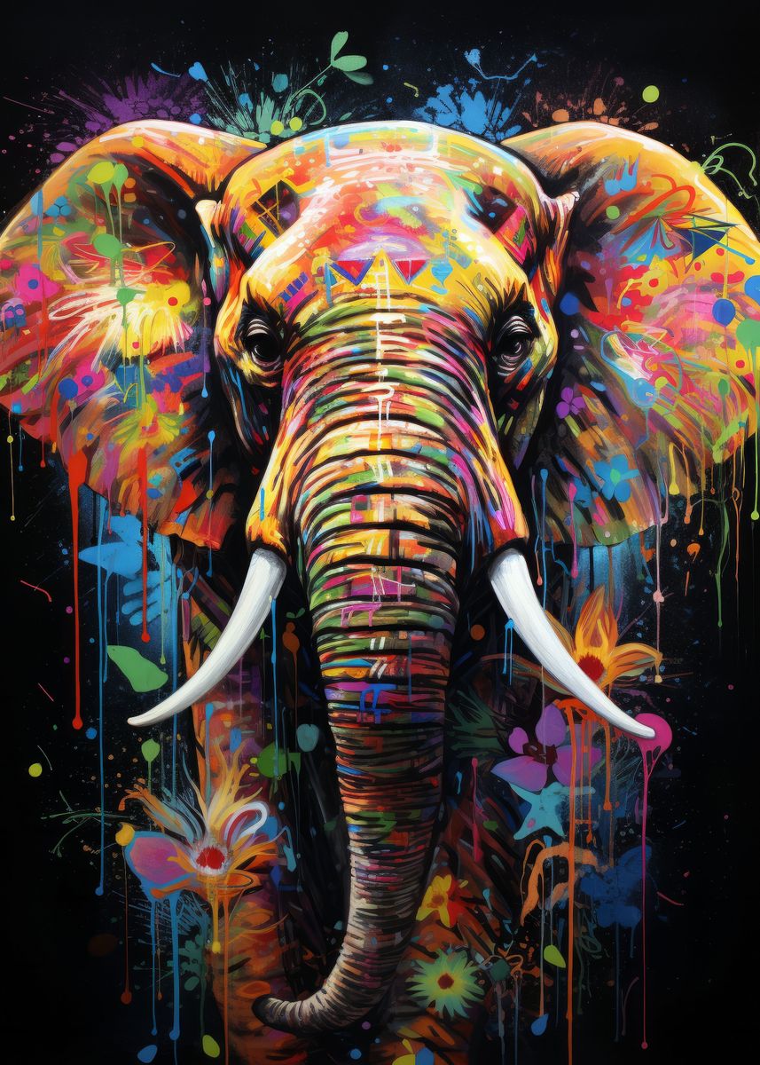 'Elephant Abstract' Poster, picture, metal print, paint by AnHa | Displate