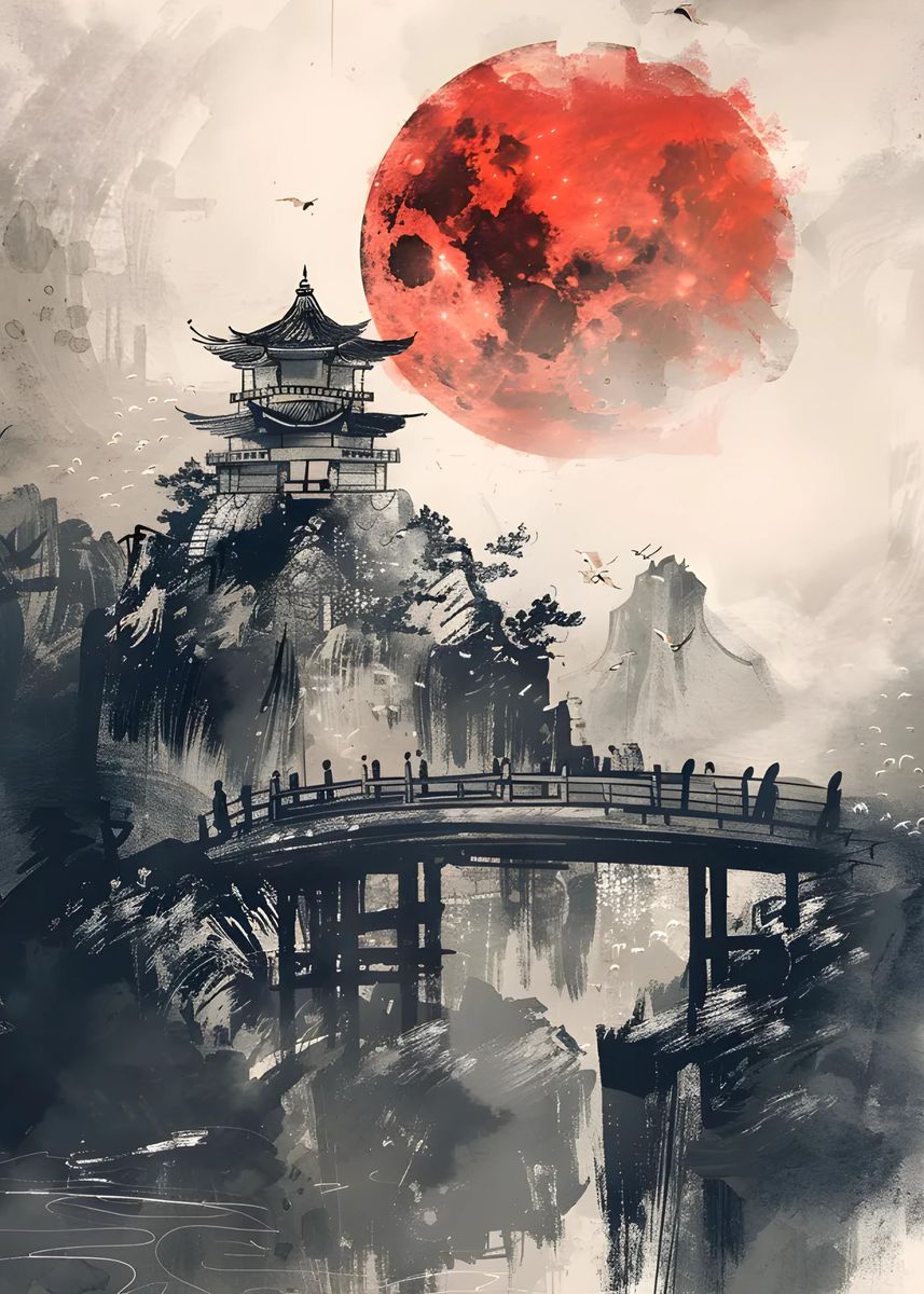 'Magic under the Red Moon' Poster, picture, metal print, paint by ...