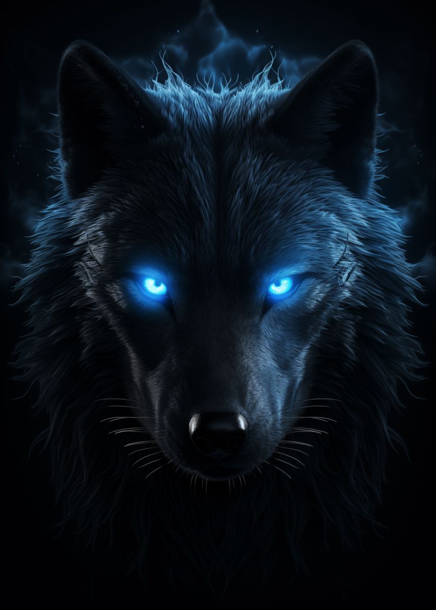'black Wolf blue eyes' Poster, picture, metal print, paint by Kristy ...