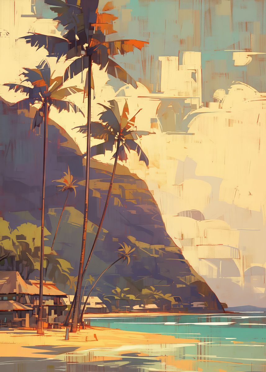 'Tropical Beach' Poster, picture, metal print, paint by Wei Chen | Displate