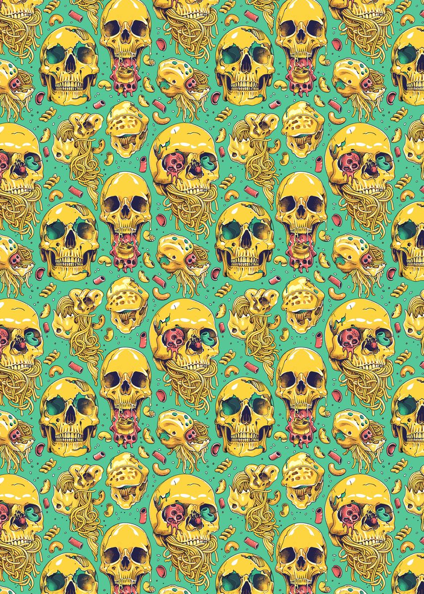 'Skulls Eating Spaghetti' Poster, picture, metal print, paint by ...