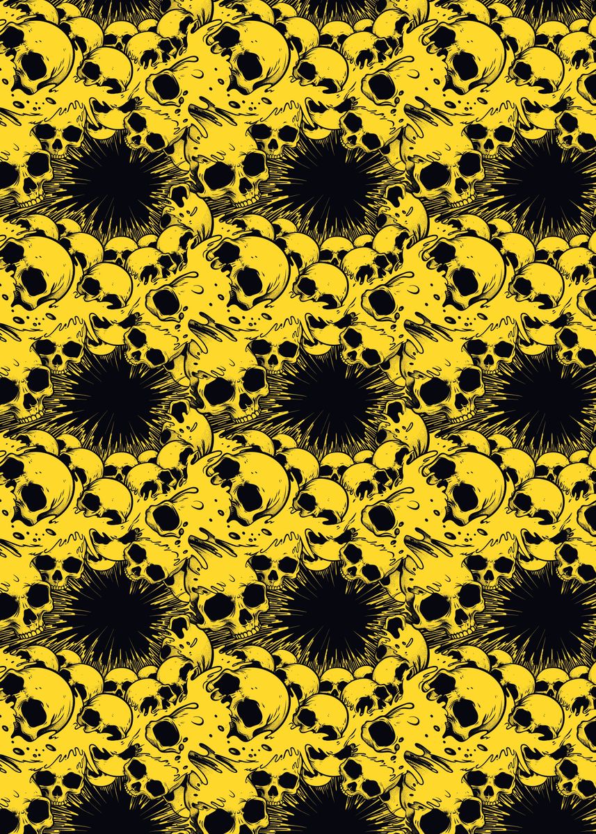 'Yellow Skulls Pattern' Poster, picture, metal print, paint by Omarific ...