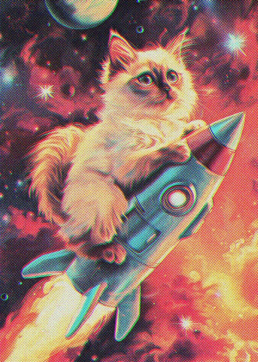'Rocket Cat' Poster, picture, metal print, paint by Fanth | Displate