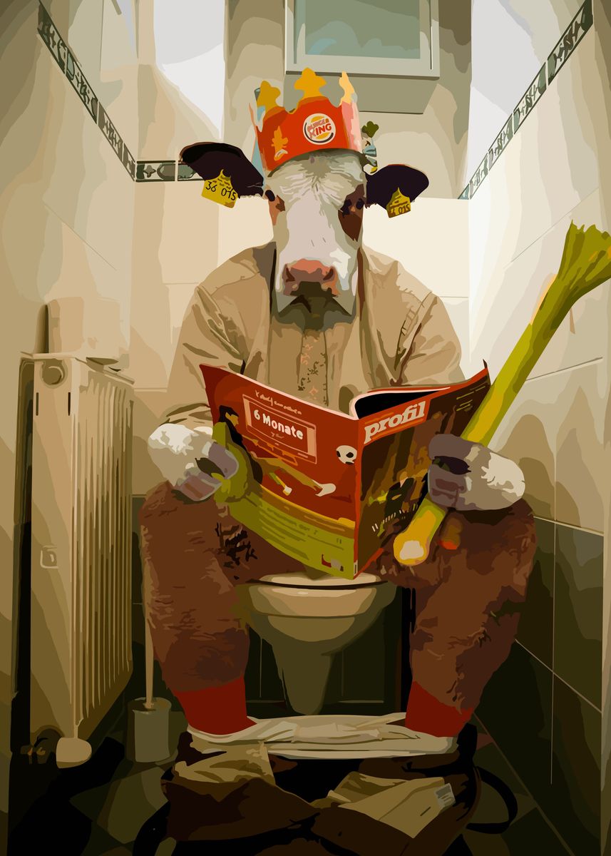 'Cow on the Toilet' Poster, picture, metal print, paint by ...