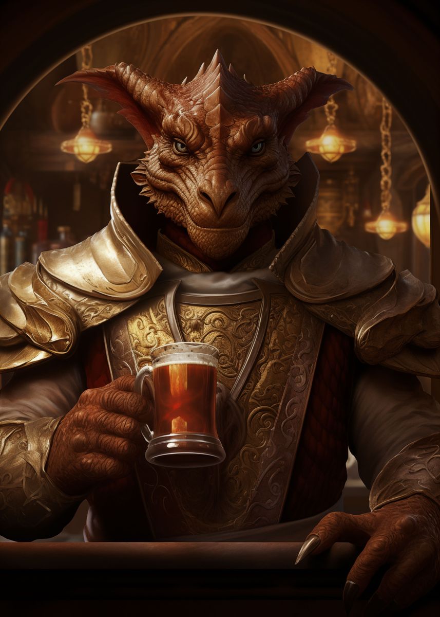 'Dragon Barkeeper with Beer' Poster, picture, metal print, paint by ...