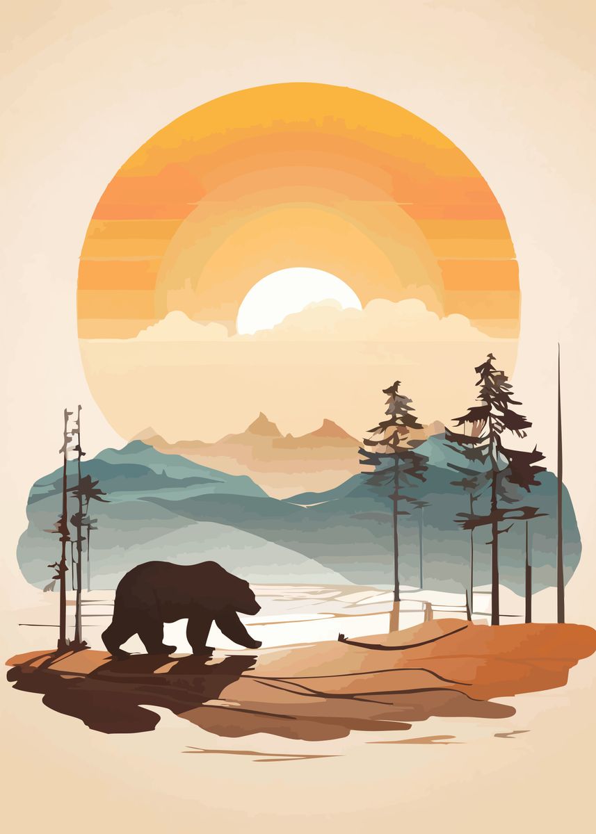 'Sunset And The Bear' Poster, picture, metal print, paint by Ganola ...