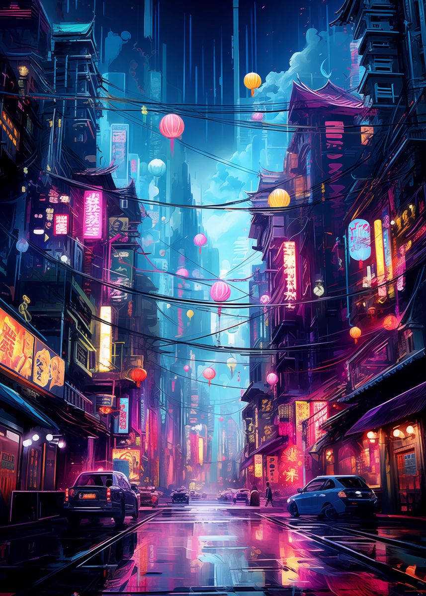 'Night City Landscape' Poster, picture, metal print, paint by Creative ...