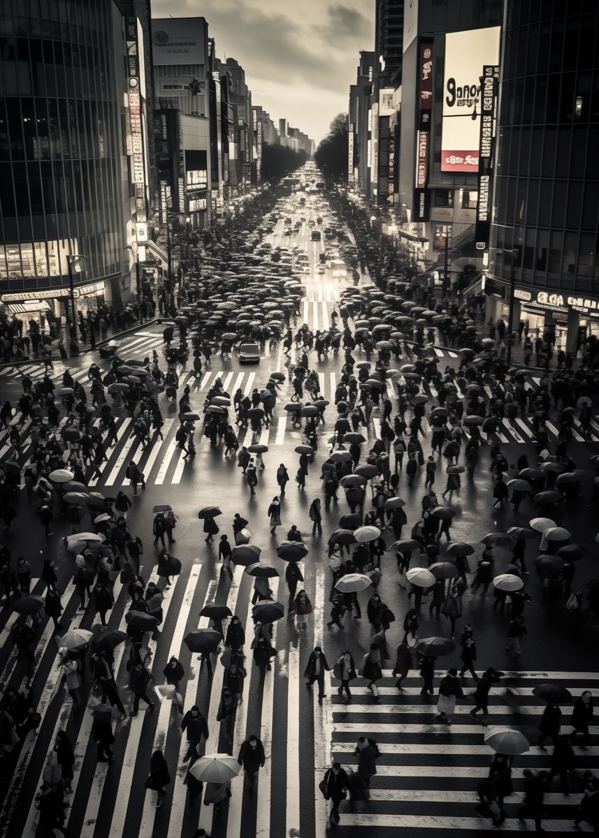 'Shibuya Crossing Crowded' Poster, picture, metal print, paint by ...