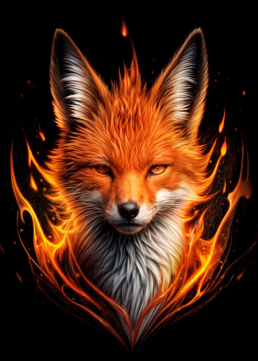 'Fantasy Fire Fox Animal' Poster, picture, metal print, paint by Juka ...