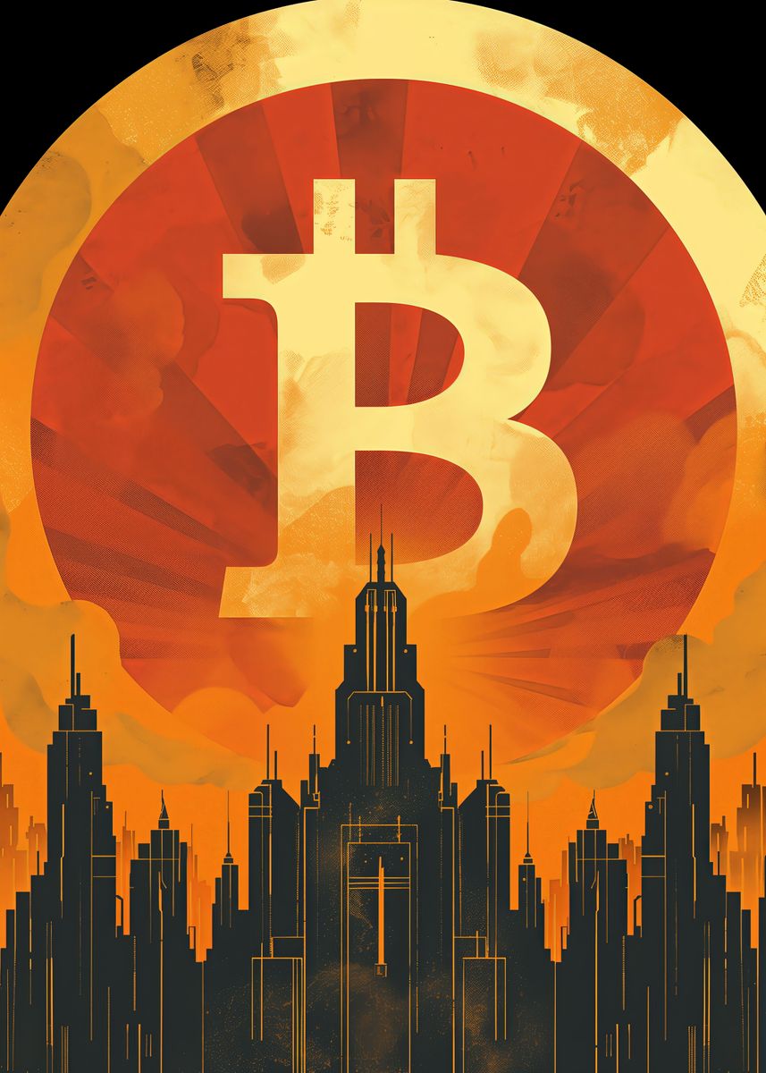'Bitcoin City' Poster, picture, metal print, paint by Havard | Displate