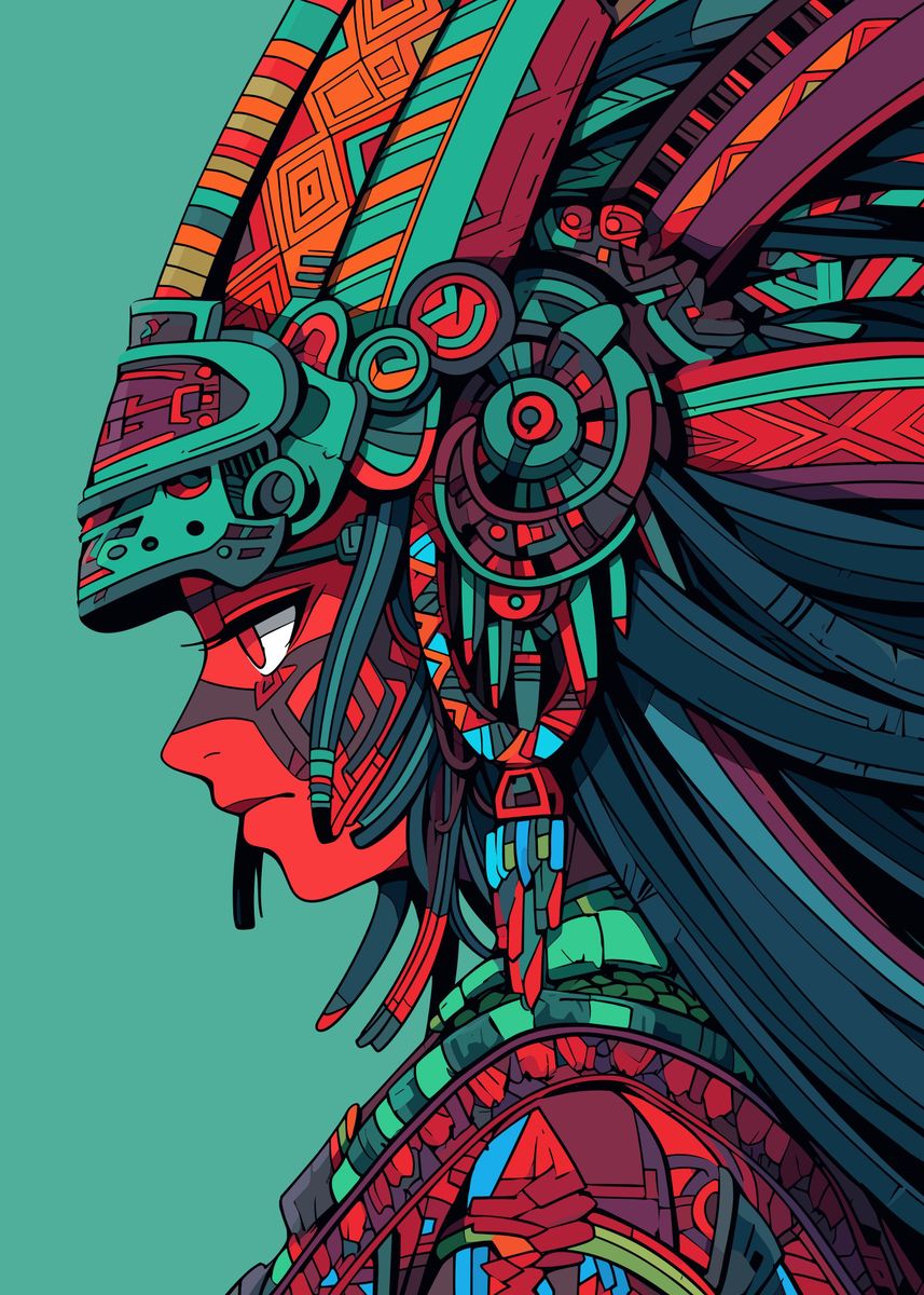 'Cyberpunk Aztec Girl' Poster, picture, metal print, paint by SuperNova ...