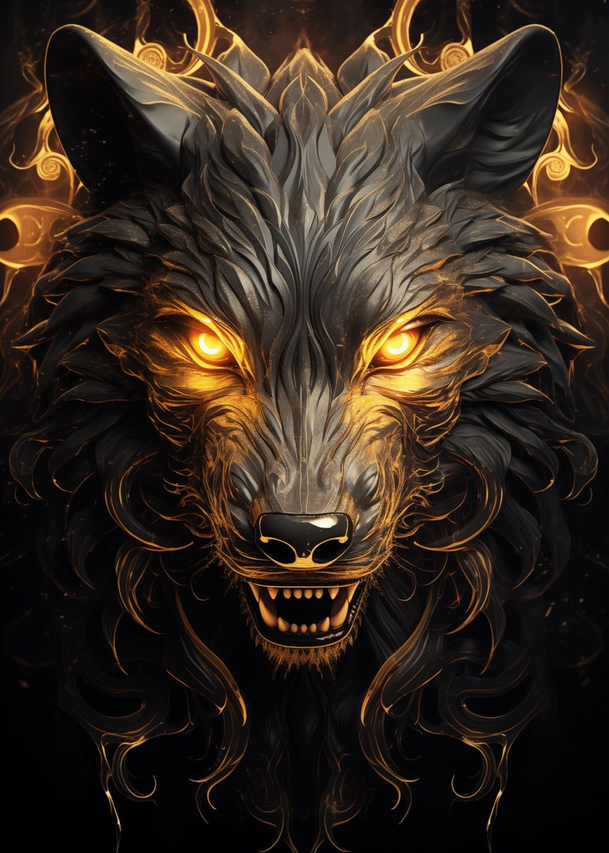 'Black and Gold Wolf' Poster, picture, metal print, paint by ELYussArt ...