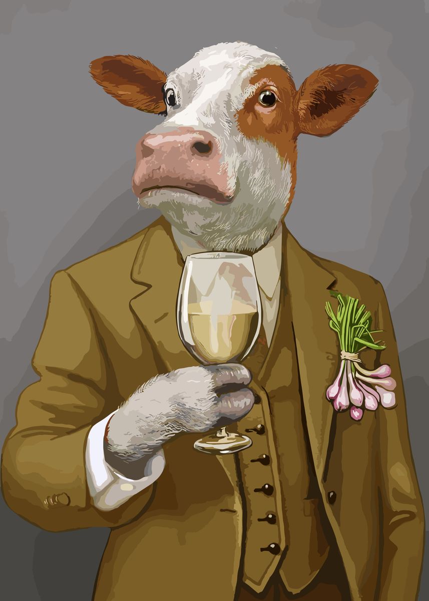 'Wine And Cow' Poster, picture, metal print, paint by bensaid ibrahim ...