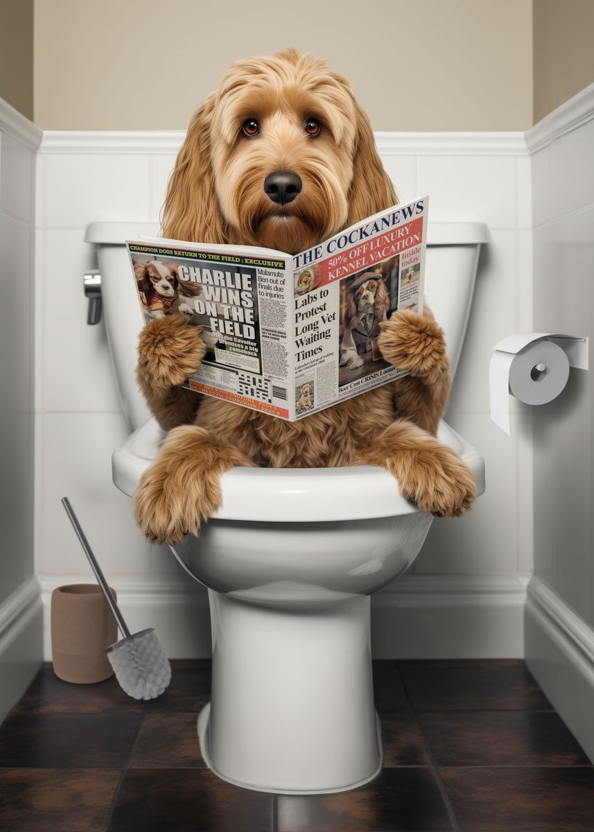 'Cockapoo on the Toilet' Poster, picture, metal print, paint by Craig ...