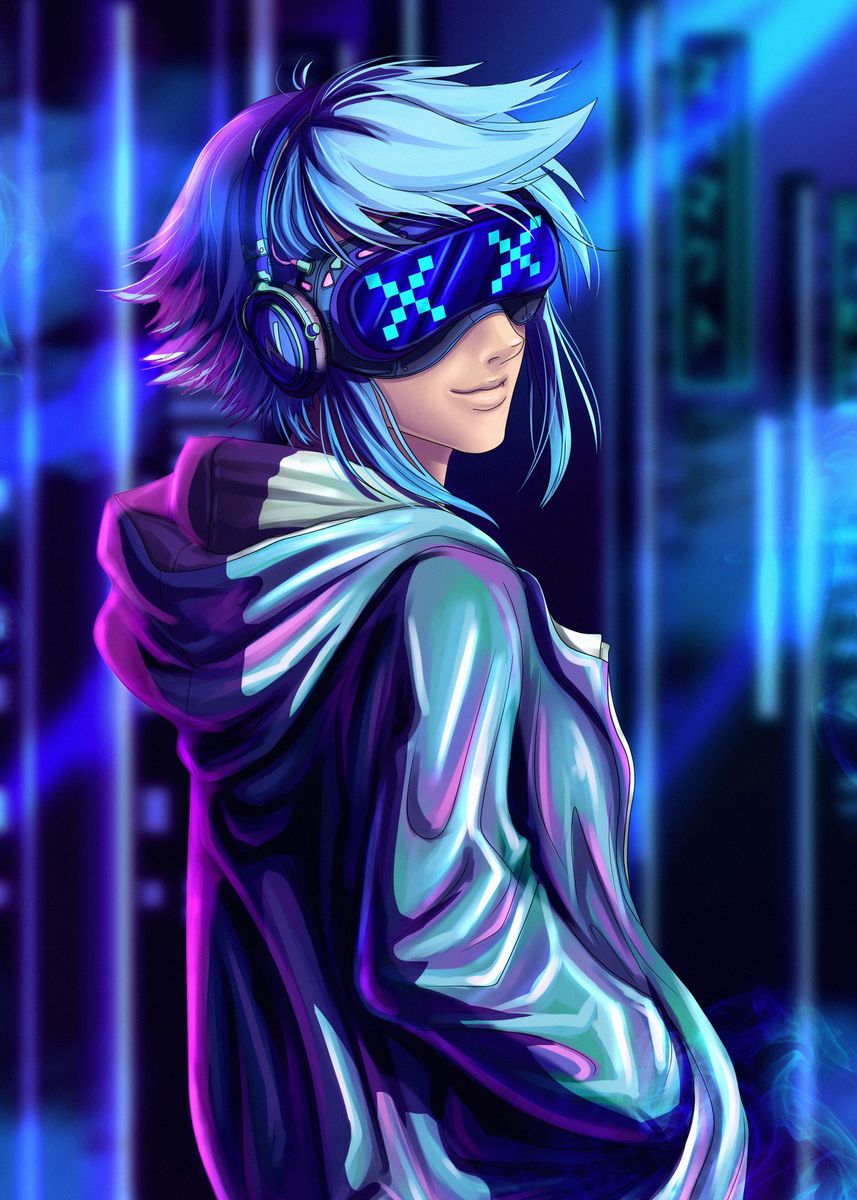 'Blue Anime Guy' Poster, picture, metal print, paint by Wibu Soft ...