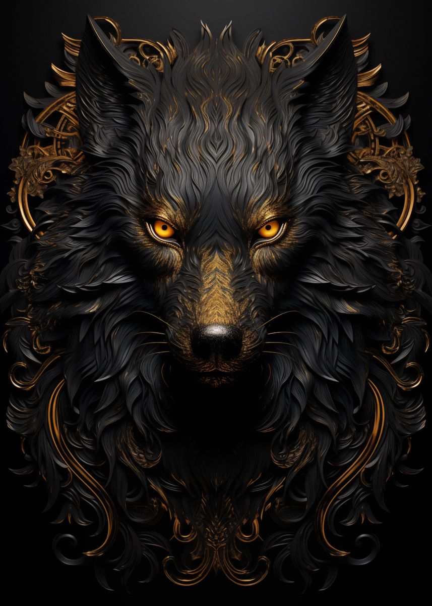 'Black and Gold Wolf' Poster, picture, metal print, paint by ELYussArt ...