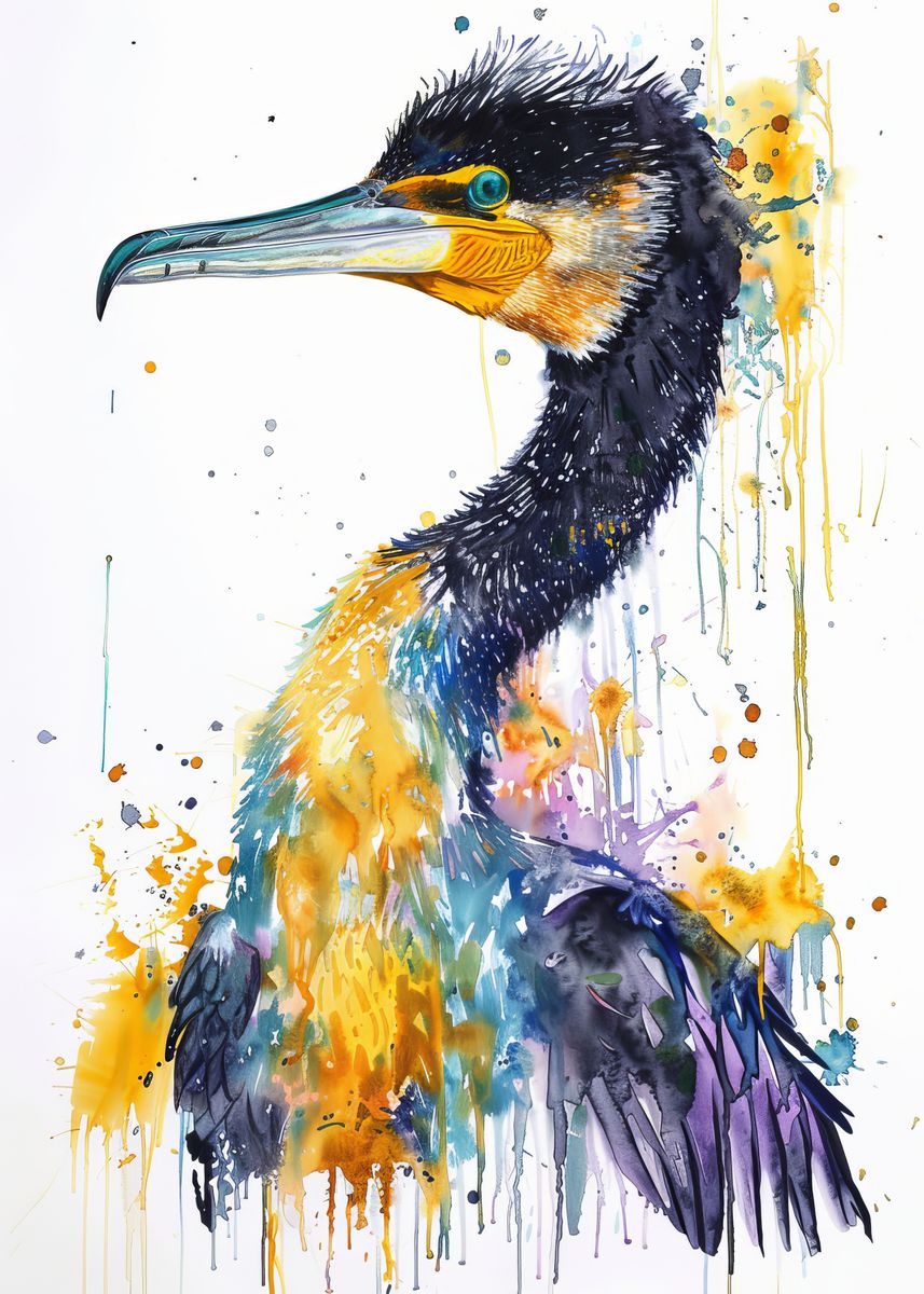 'Cormorant Watercolor' Poster, picture, metal print, paint by Hexor ...