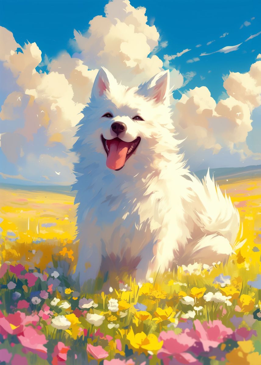 'Fluffy Dog Japanese Art' Poster, picture, metal print, paint by inkly ...