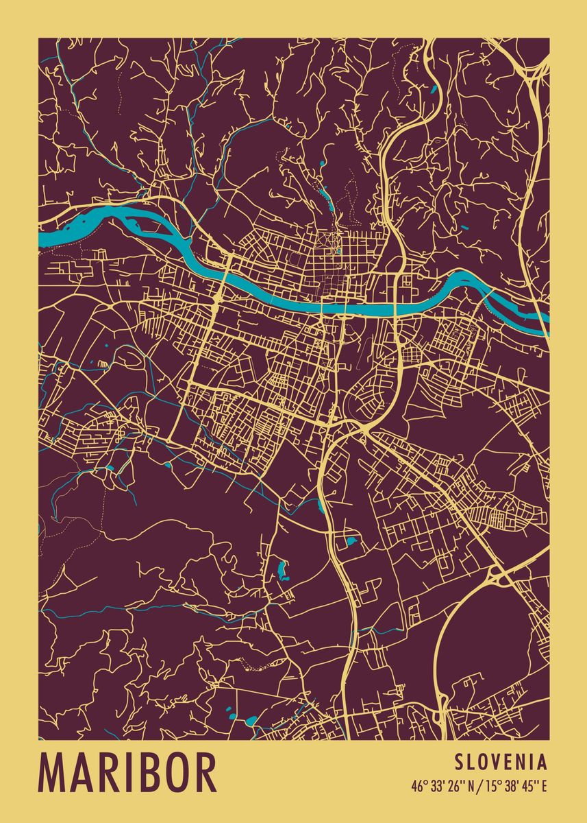 'Maribor Vintage Map' Poster, picture, metal print, paint by Miracle ...