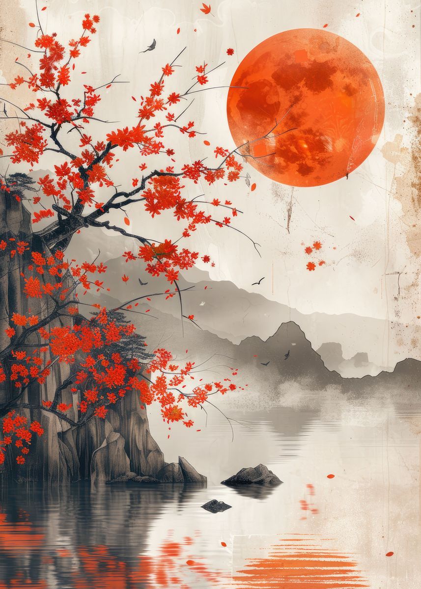 'Magical Red Setting Sun' Poster, picture, metal print, paint by Sakumi ...