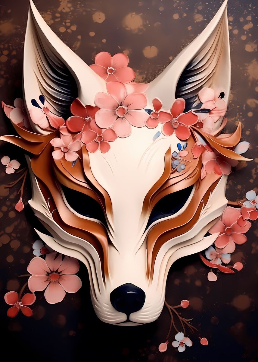 'Kitsune Fox Mask Anime' Poster, picture, metal print, paint by Alex ...