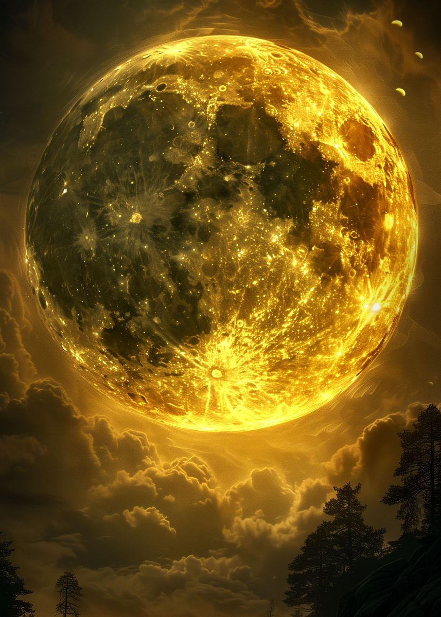 'Golden Moon ' Poster, picture, metal print, paint by the Moooh | Displate