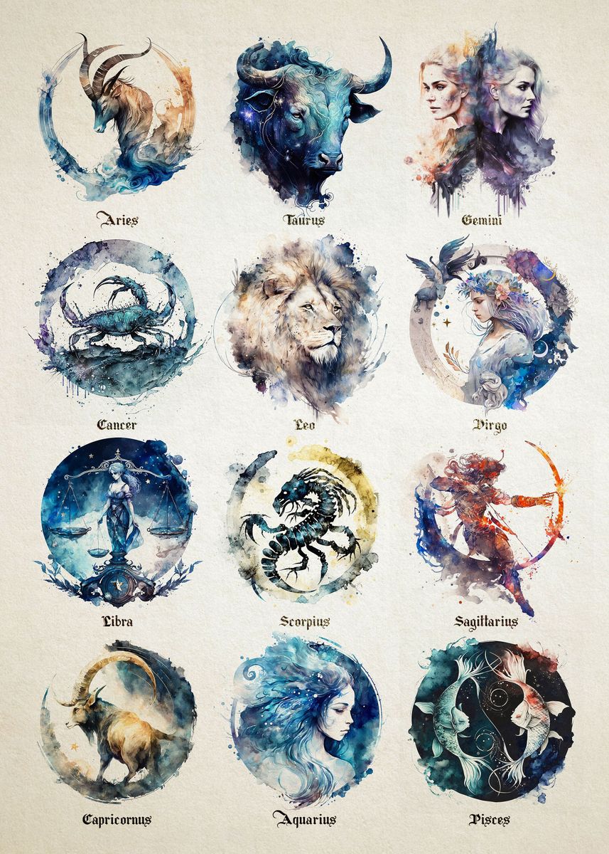 'The 12 Zodiac Signs' Poster, picture, metal print, paint by Bruno ...